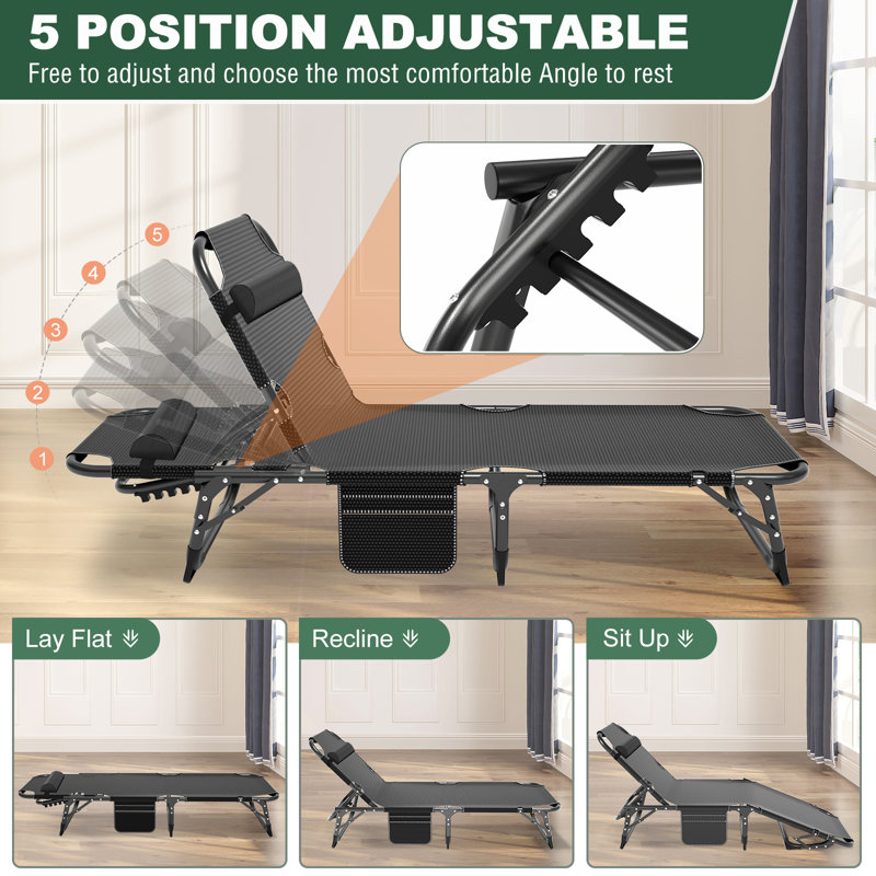 JTANGL Fold Sleeping Cots, Adjustable 5-Position Folding Bed with 2-Sided Mattress & Pillow ...